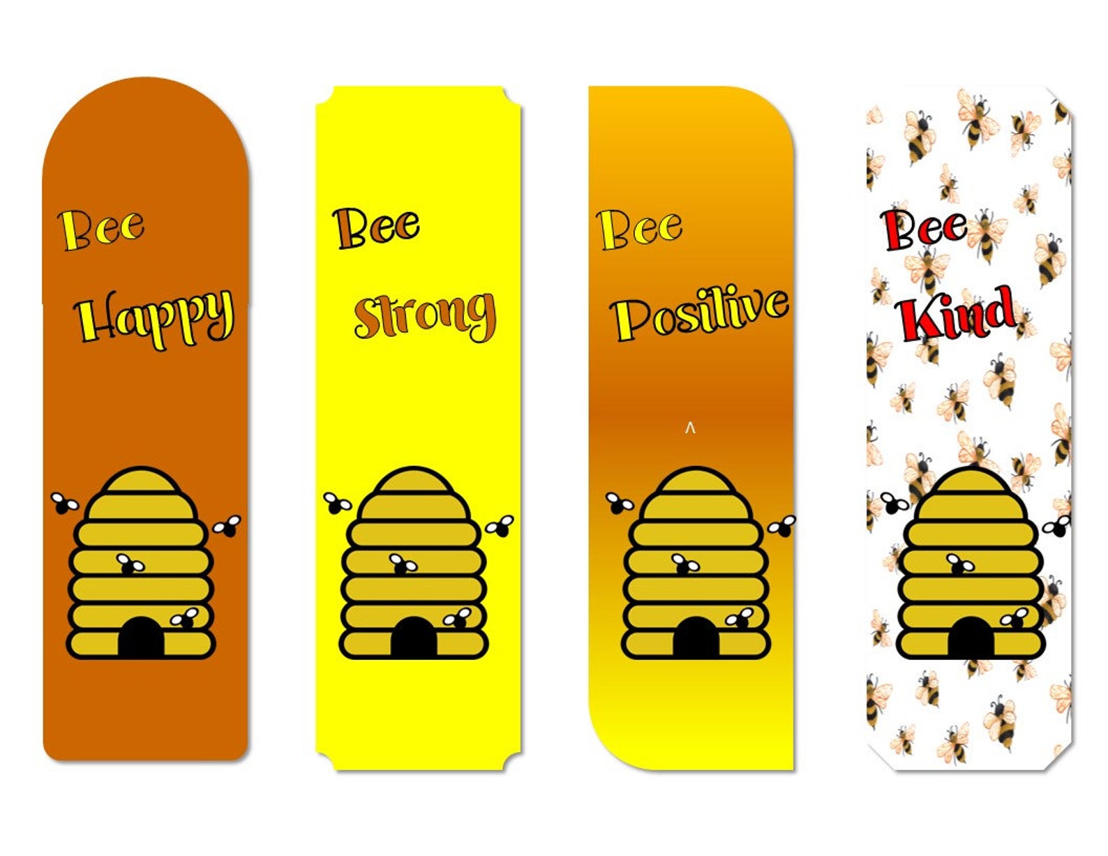 Bee Positive Cute Affirmations Printable Bookmarks Set of 4 Book Lover ...