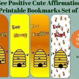 Bee Positive Cute Affirmations Printable Bookmarks Set of 4 Book Lover ...