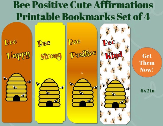 Bee Positive Cute Affirmations Printable Bookmarks Set of 4 | Etsy