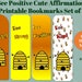 Bee Positive Cute Affirmations Printable Bookmarks Set of 4 Book Lover ...