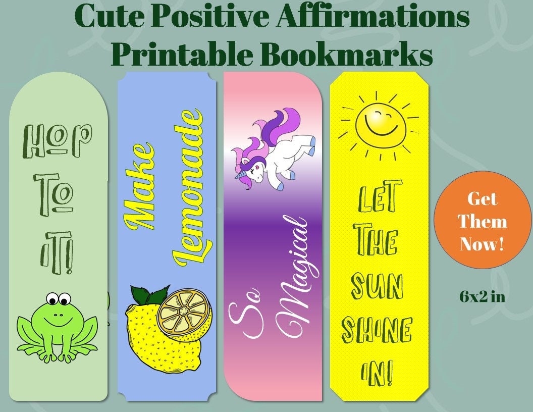 Cute Positive Affirmations Printable Bookmarks Set of 4 Book Lover Gift ...