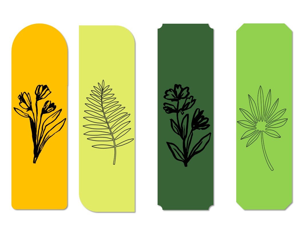 Green Floral Printable Bookmarks for Gardeners Set of 4 Book Lover Gift ...