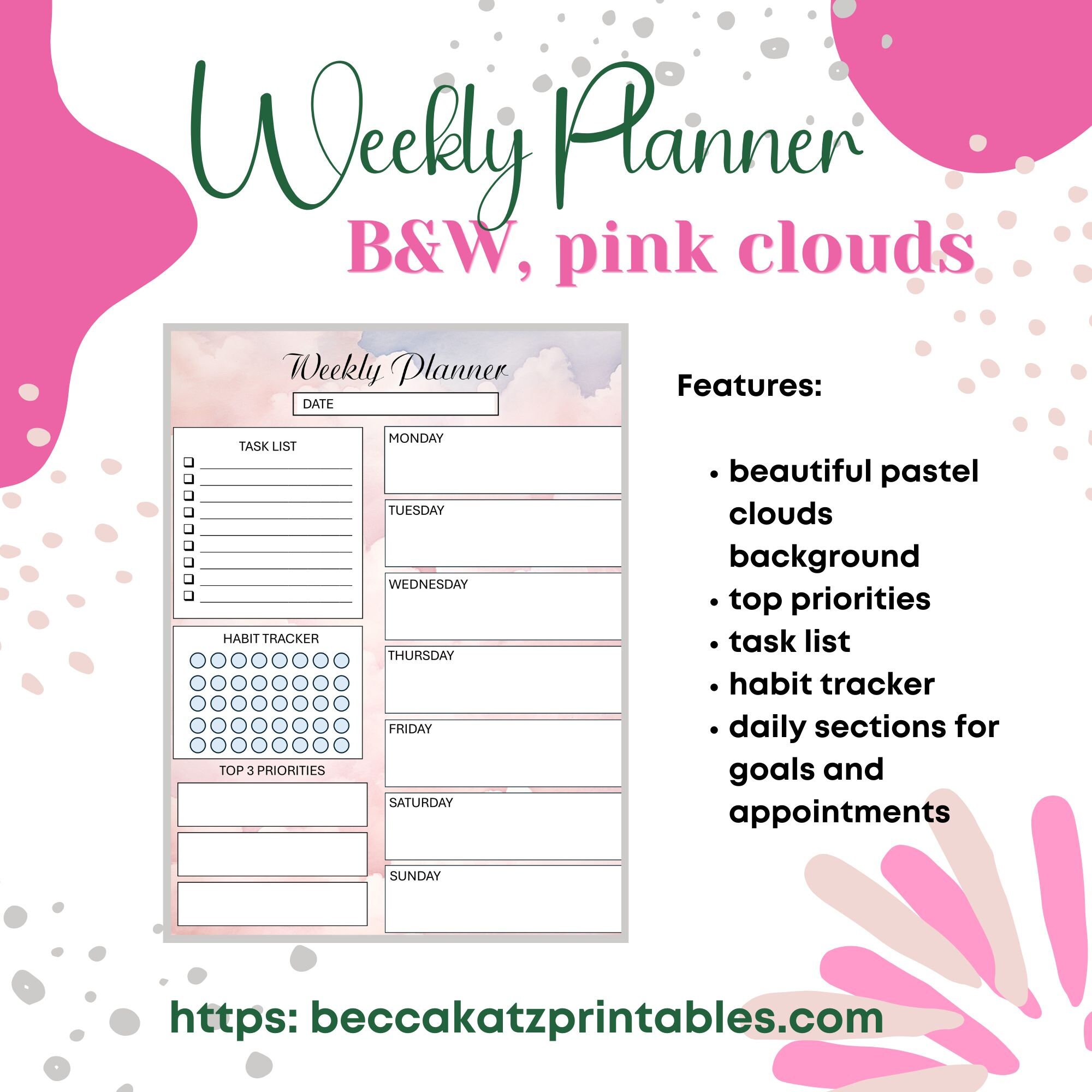 Weekly Productivity Planner Printable To-do List Habit Tracker Task ...