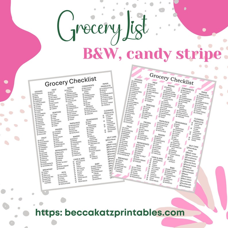 Grocery List Printable Grocery Shopping List Menu Planner Checklist ...
