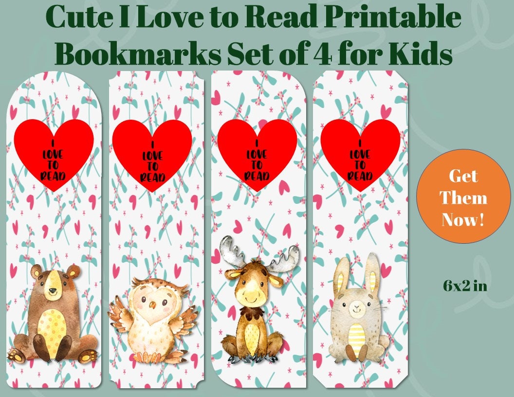 Cute I Love to Read Printable Bookmarks for Kids Set of 4 Book Lover ...