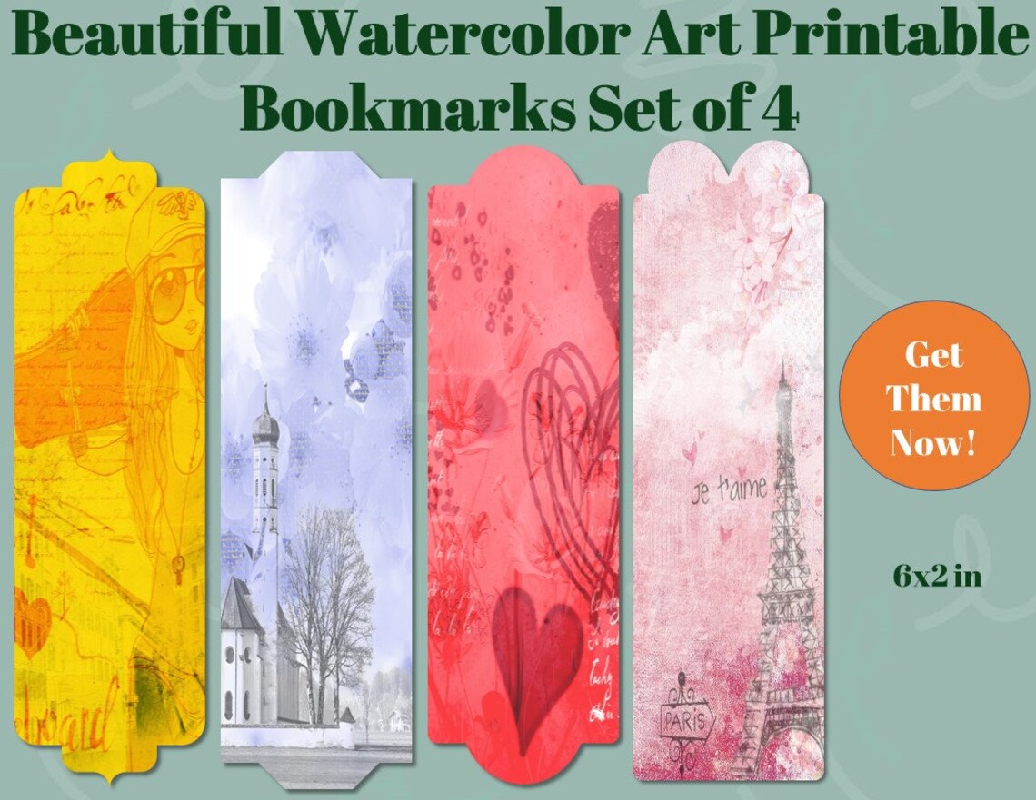 Beautiful Watercolor Art Printable Bookmarks Set of 4 Book Lover Gift ...