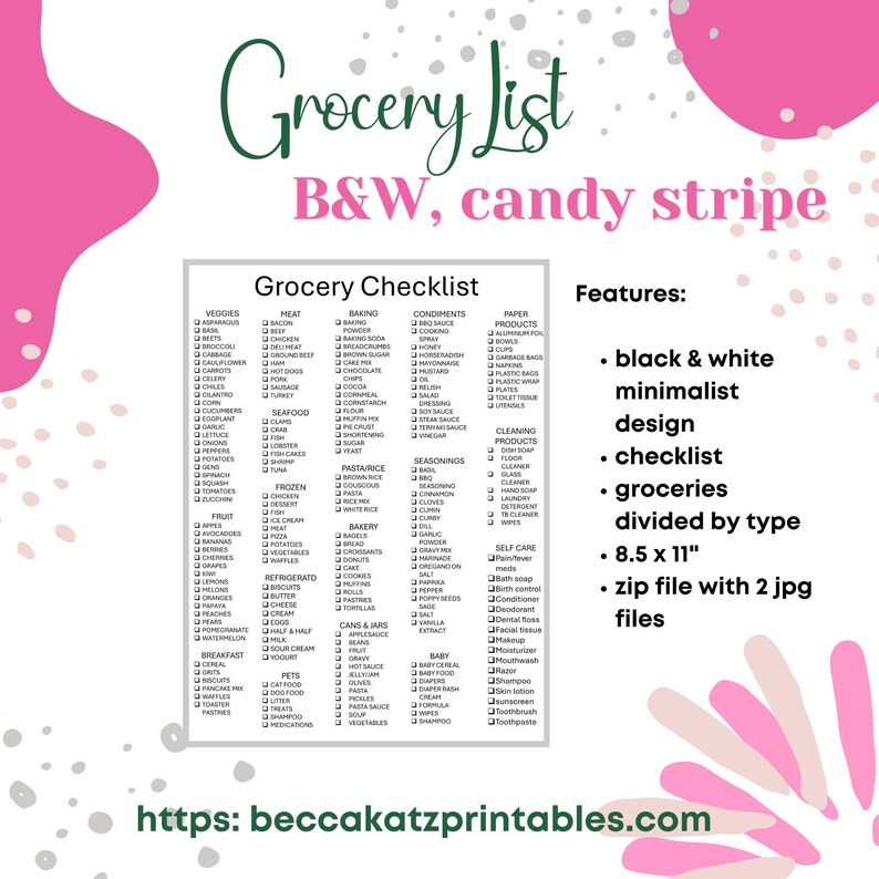 Grocery List Printable Grocery Shopping List Menu Planner Checklist ...