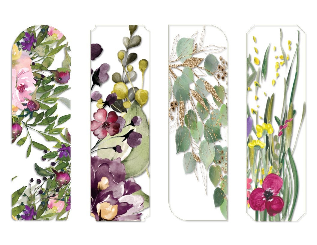 Beautiful Floral Printable Bookmarks | Set of 4 | Book Lover Gift ...