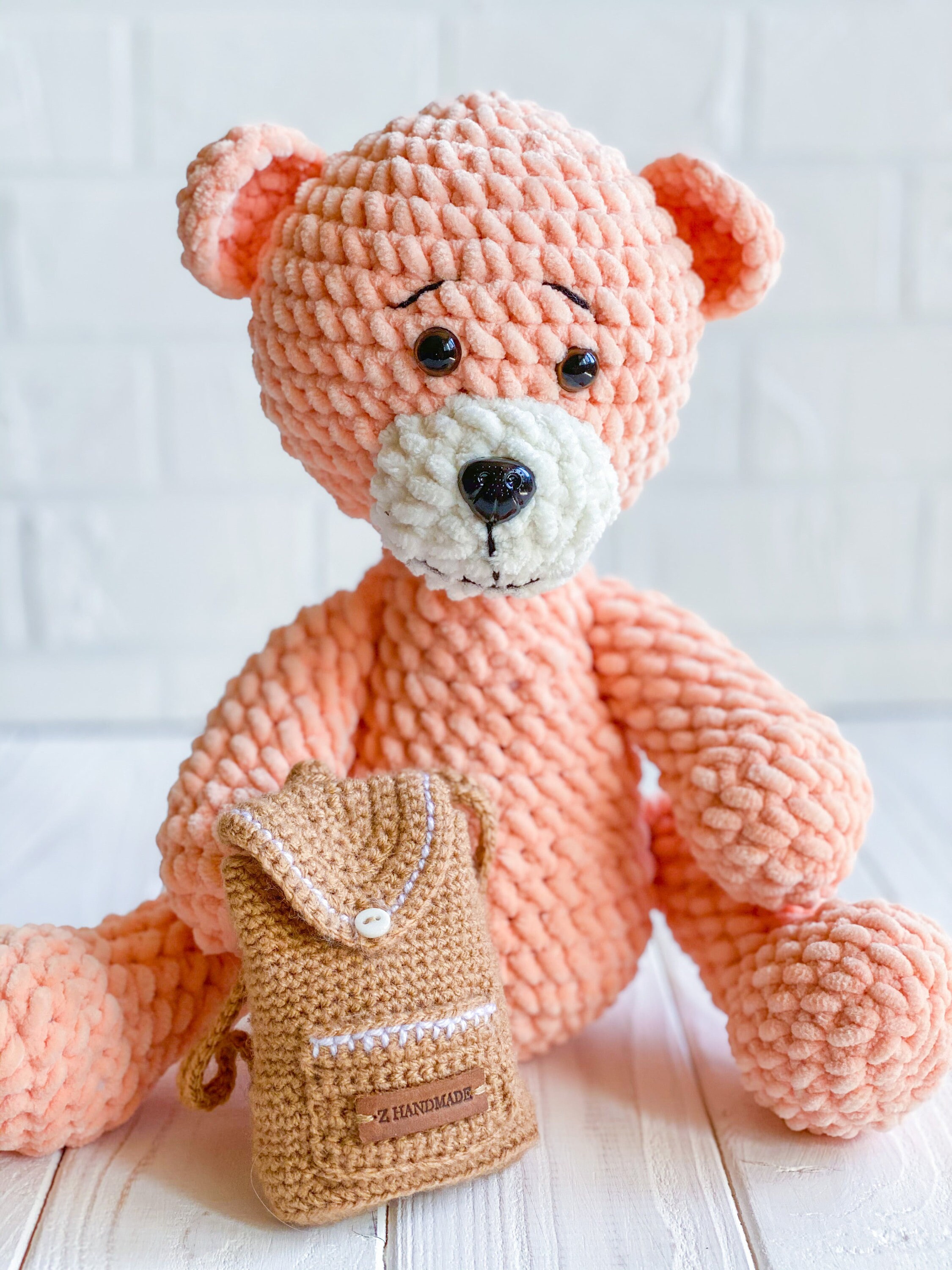 Crochet Toy Teddy Bear Misha peach. Amigurumi Teddy Bear. | Etsy