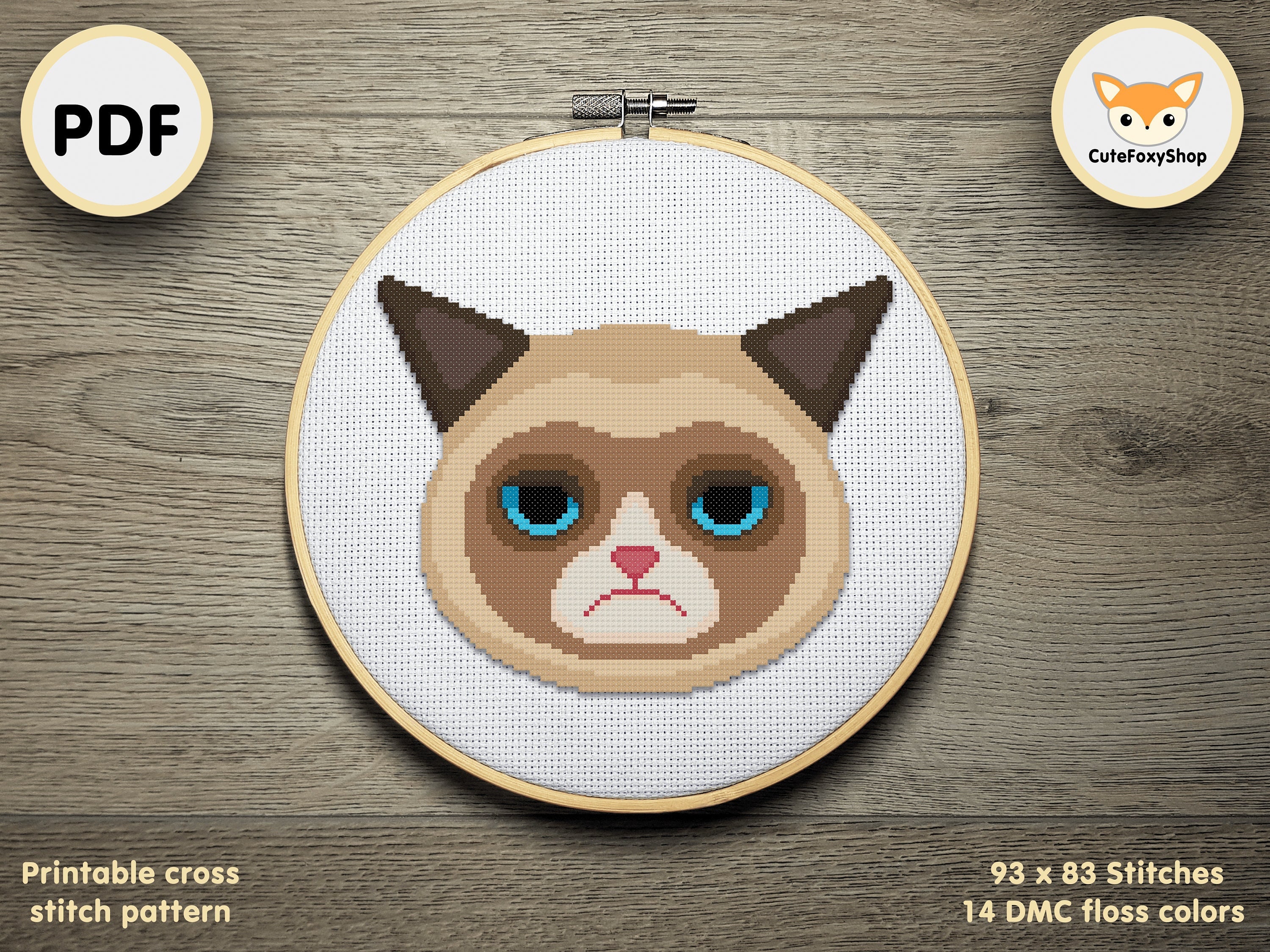 Grumpy Cat Modern Cross Stitch Pattern Sad Siamese Cat Cross - Etsy