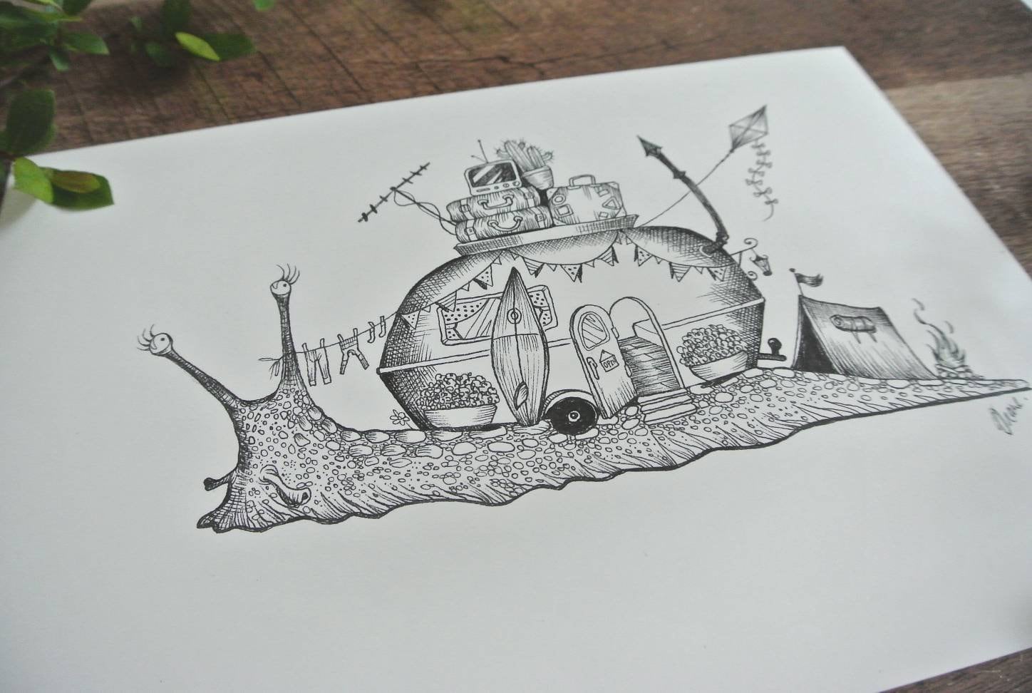 Illustration snail Caravan - Etsy