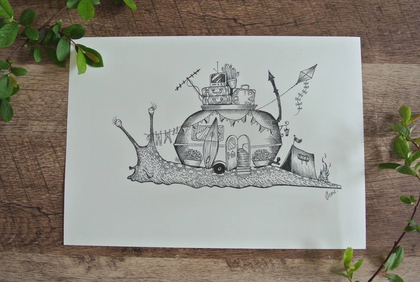 Illustration snail Caravan - Etsy