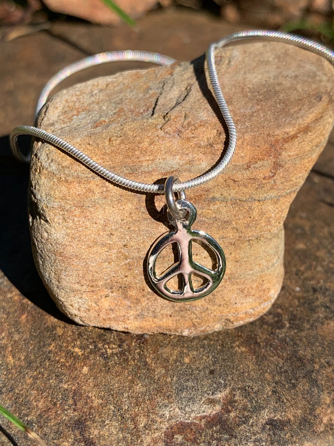 Solid Silver Peace Sign Pendant Silver Peace Sign Necklace Sterling ...