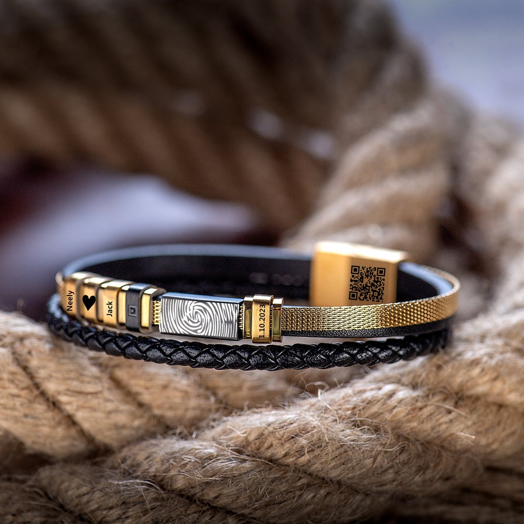 Qr Code Bracelet / Leather and Steel Bracelets / Cuff Gold Bracelet - Etsy