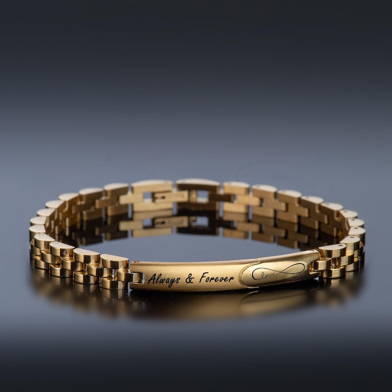 Personalized Gold Steel Chain Link Bracelet, Valentine's Day Gift for ...