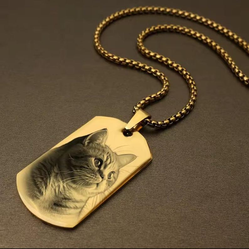 Personalized Photo Tag Necklace: Stainless Steel Engraved Portrait - Etsy
