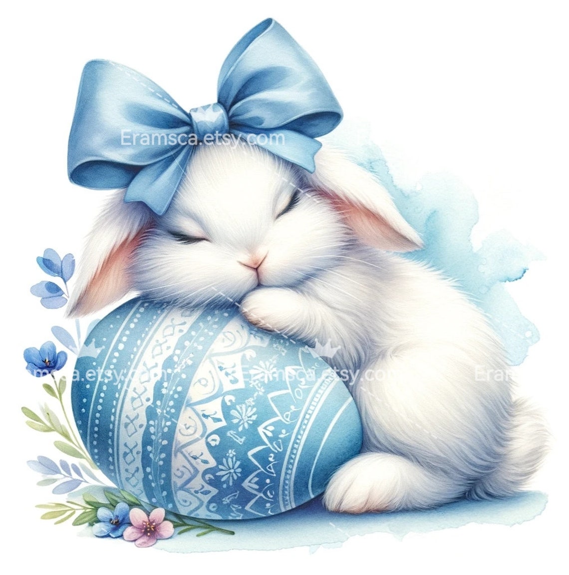 Easter Clipart Sleepy Bunny Watercolor Clipart Rabbit Clipart Easter ...