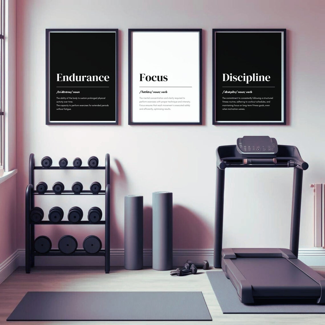 Home Gym Wall Art Set of 6 Black White, Fitness Art, Motivational ...