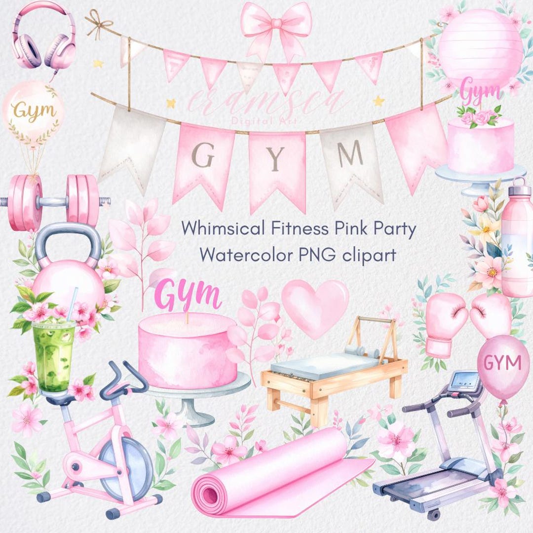 Pastel Watercolor Gym Clipart PNG Set: Fitness Graphics (digital ...