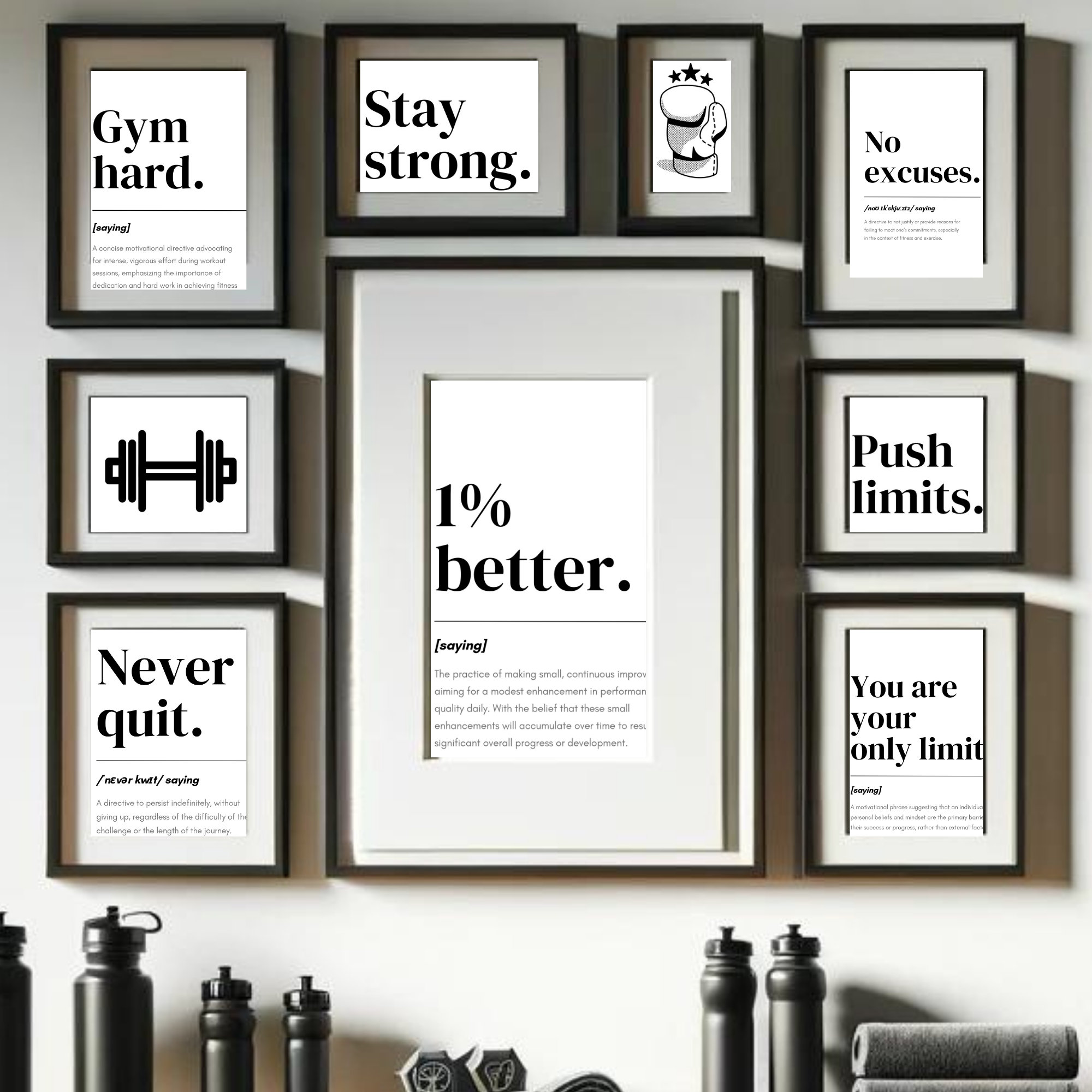 Home Gym Wall Art Set of 16, Fitness Art, Motivational Poster, Home Gym ...