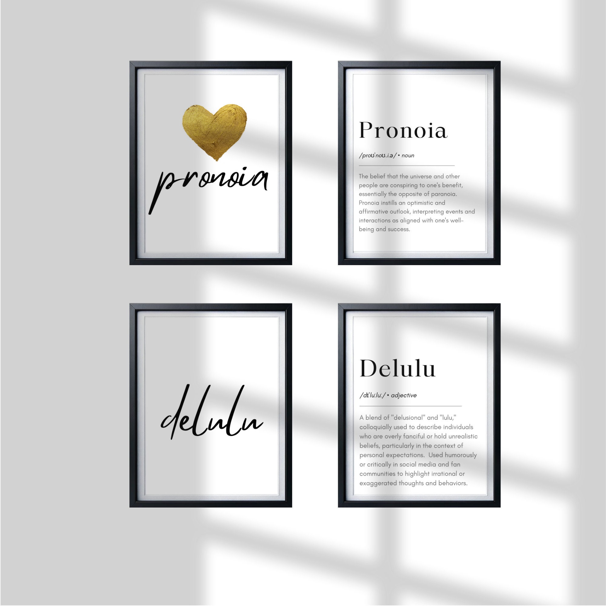 Pronoia Definition Set Wall Art, Positive Mindset, Inspirational Quotes ...