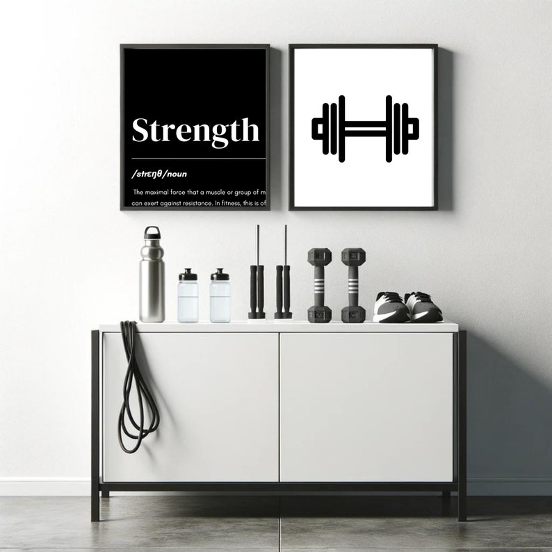 Home Gym Wall Art Set of 6 Black White, Fitness Art, Motivational ...