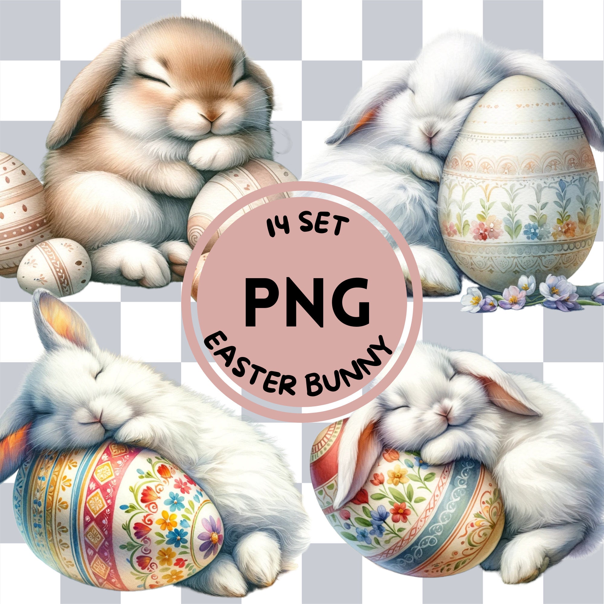 Easter Clipart Sleepy Bunny Watercolor Clipart Rabbit Clipart Easter ...