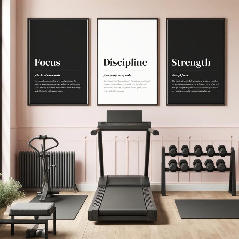 Home Gym Wall Art Set of 6 Black White, Fitness Art, Motivational ...
