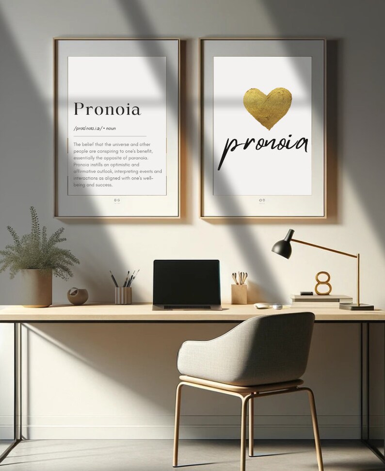 Pronoia Definition Set Wall Art, Positive Mindset, Inspirational Quotes ...
