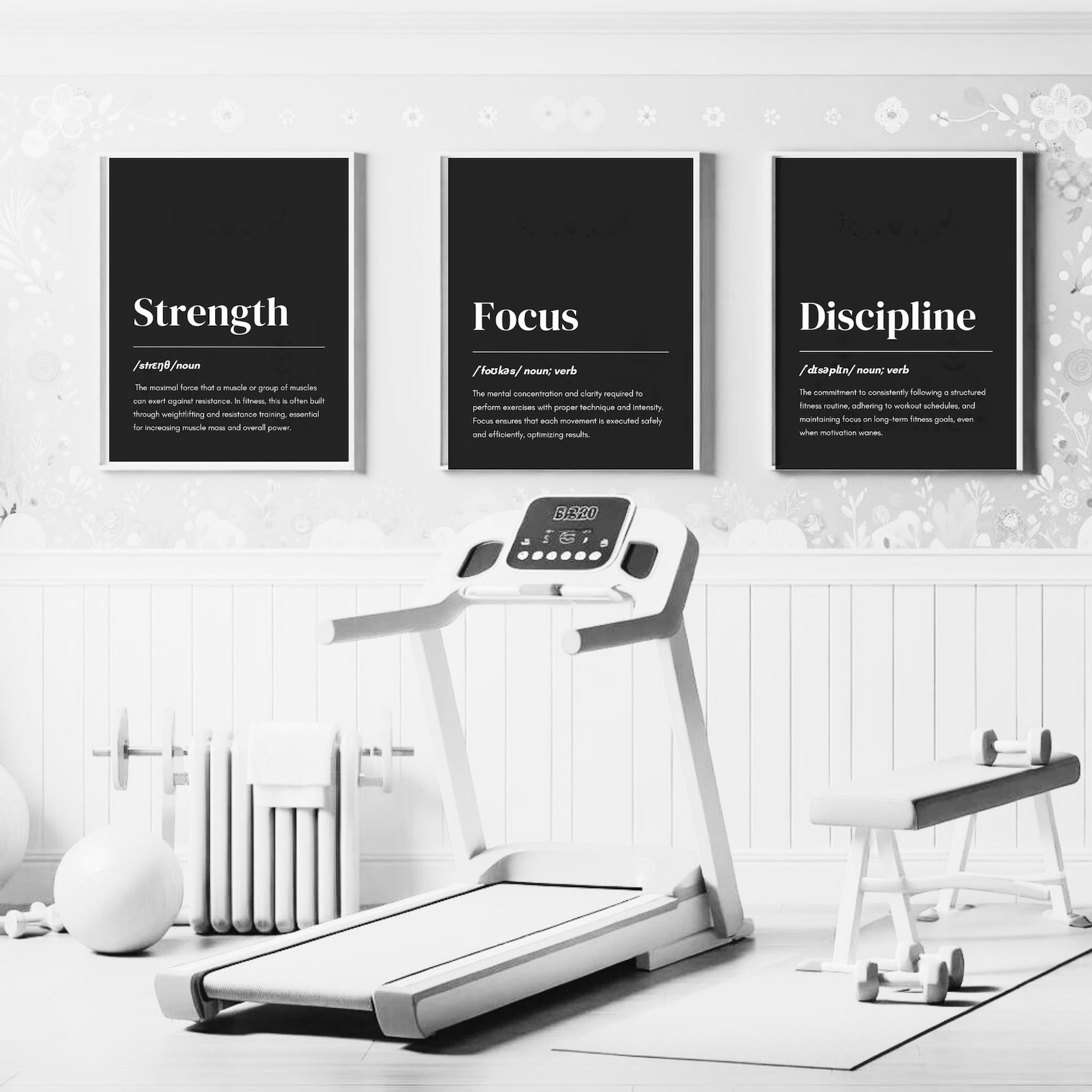 Home Gym Wall Art Set of 6 Black White, Fitness Art, Motivational ...