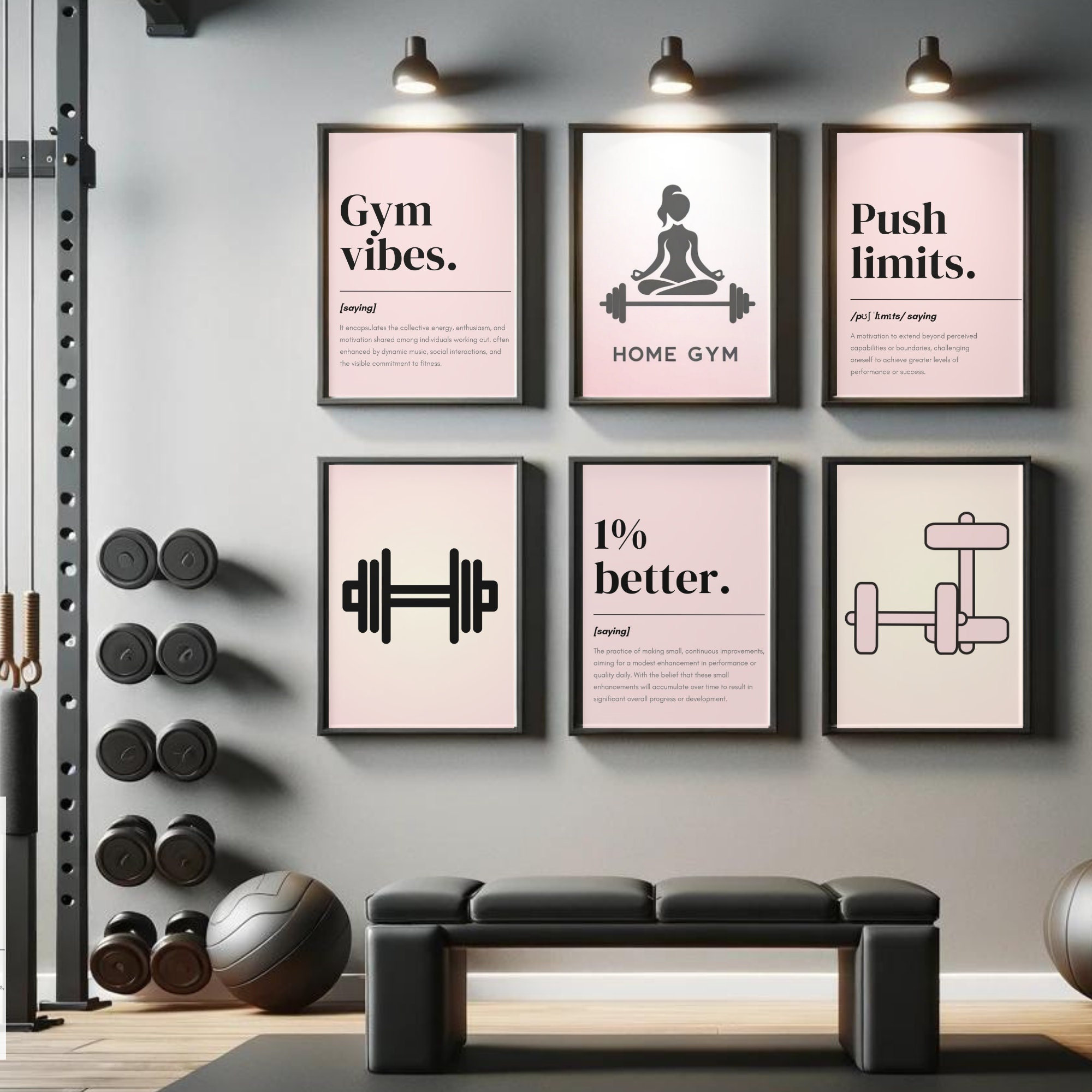 Pink Gym Wall Art Bundle: 16+ Fitness Motivation Posters for Gym Decor ...