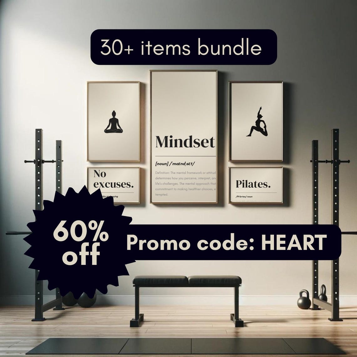 Neutral Girl Home Gym Wall Art Set of 30+ Bundle Motivational Poster ...