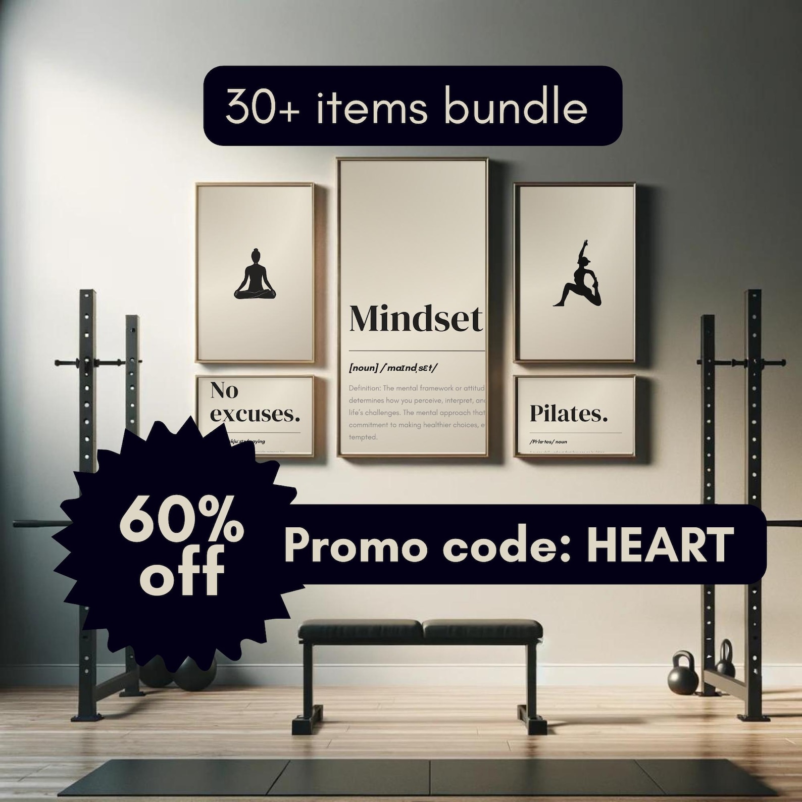 Neutral Girl Home Gym Wall Art Set of 30+ Bundle Motivational Poster ...