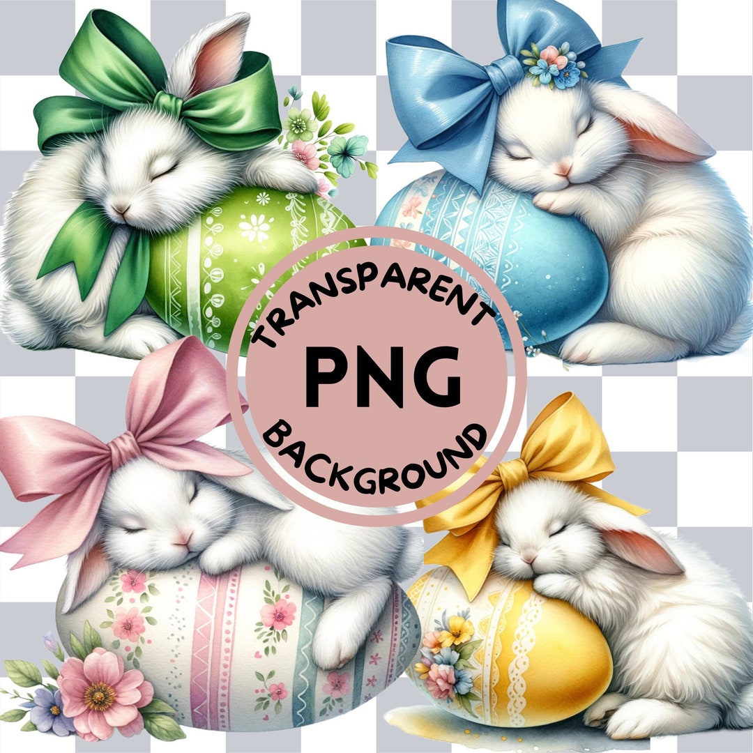 Easter Clipart Sleepy Bunny Watercolor Clipart Rabbit Clipart Easter ...
