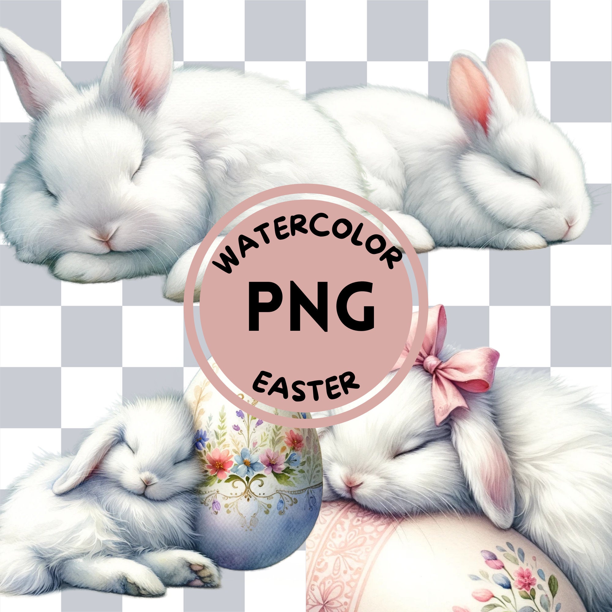 Easter Clipart Sleepy Bunny Watercolor Clipart Rabbit Clipart Easter ...