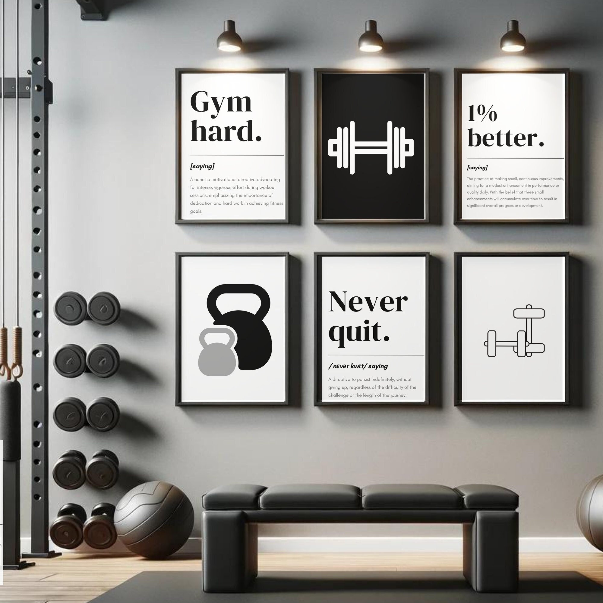 Home Gym Wall Art Set of 16, Fitness Art, Motivational Poster, Home Gym ...