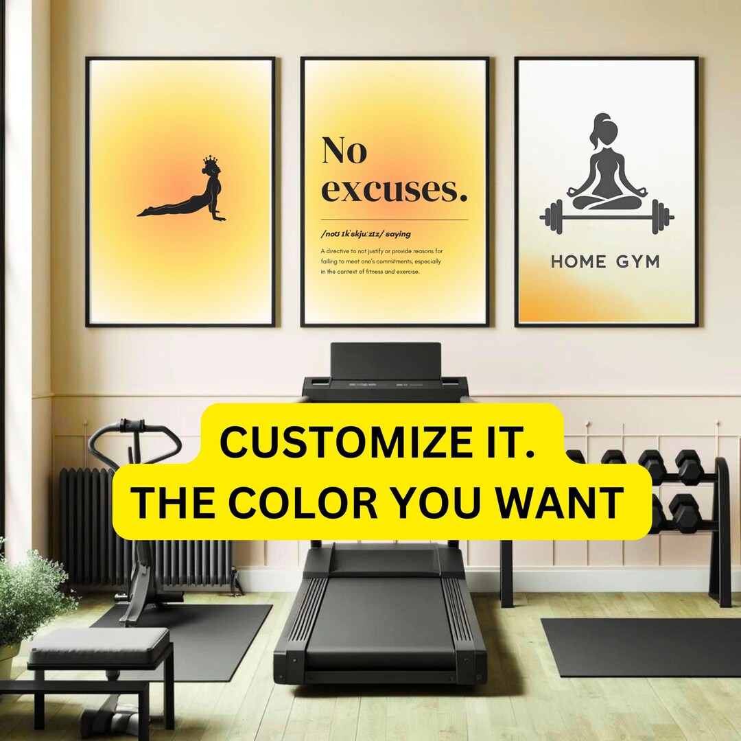 Home Gym Wall Art Set of 6 Black, Fitness Art, Motivational Poster ...