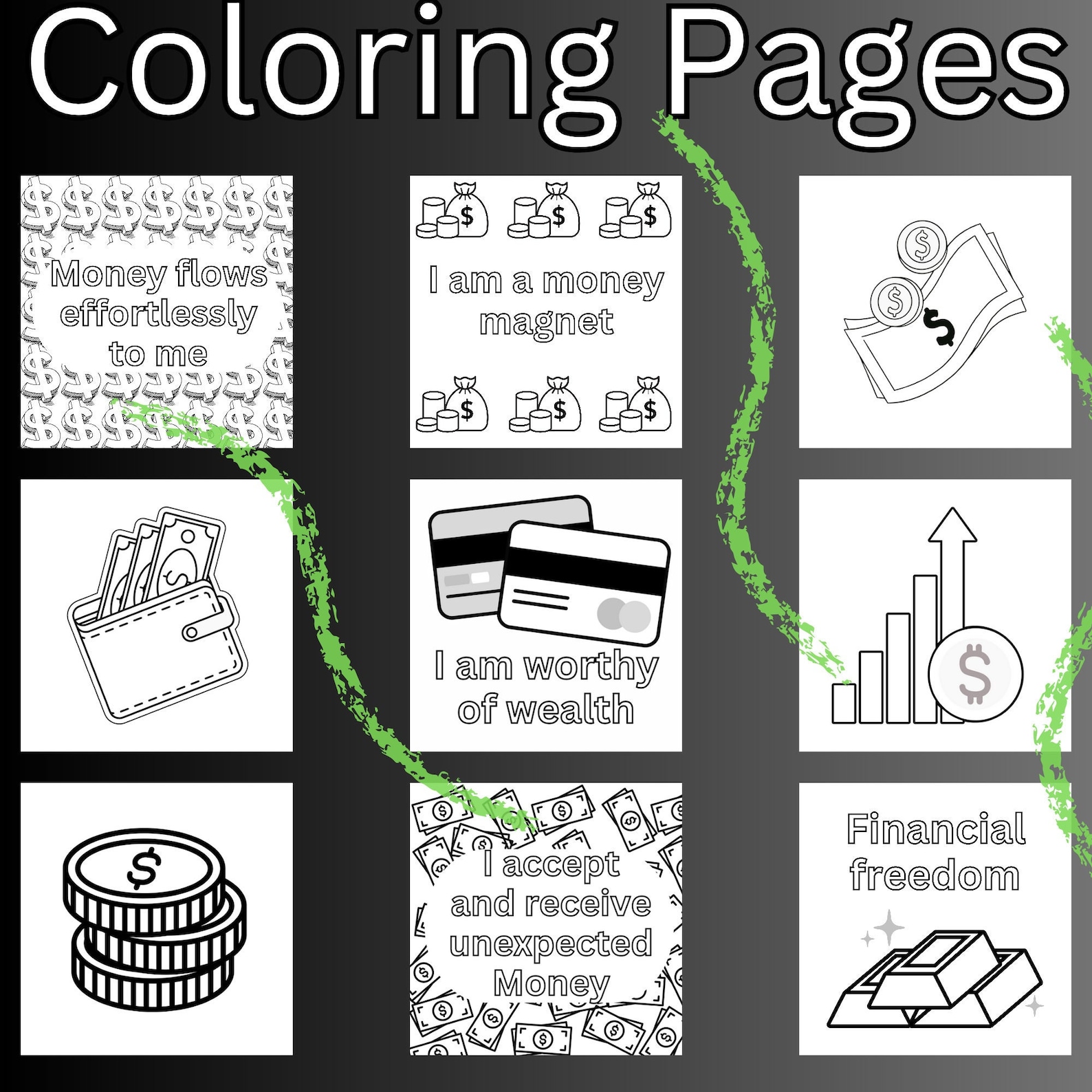 Money Affirmations Coloring 16 Pages Download, Rich Art, Luxury Art ...