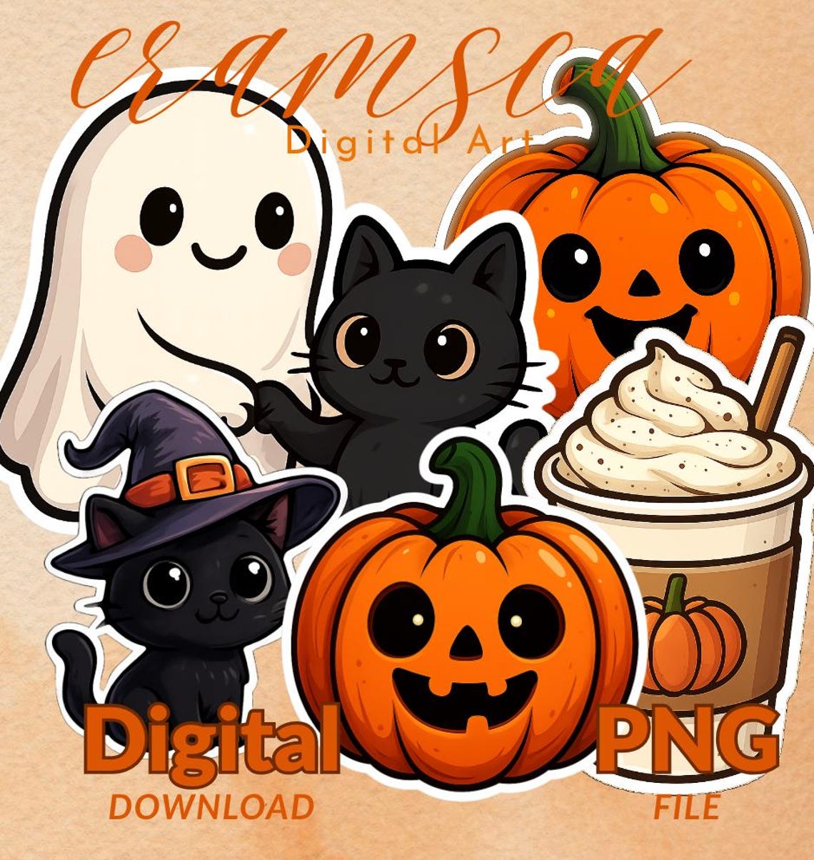 Halloween Sticker Bundle: 6 Fall PNG Clipart - Planner, Scrapbook - Etsy