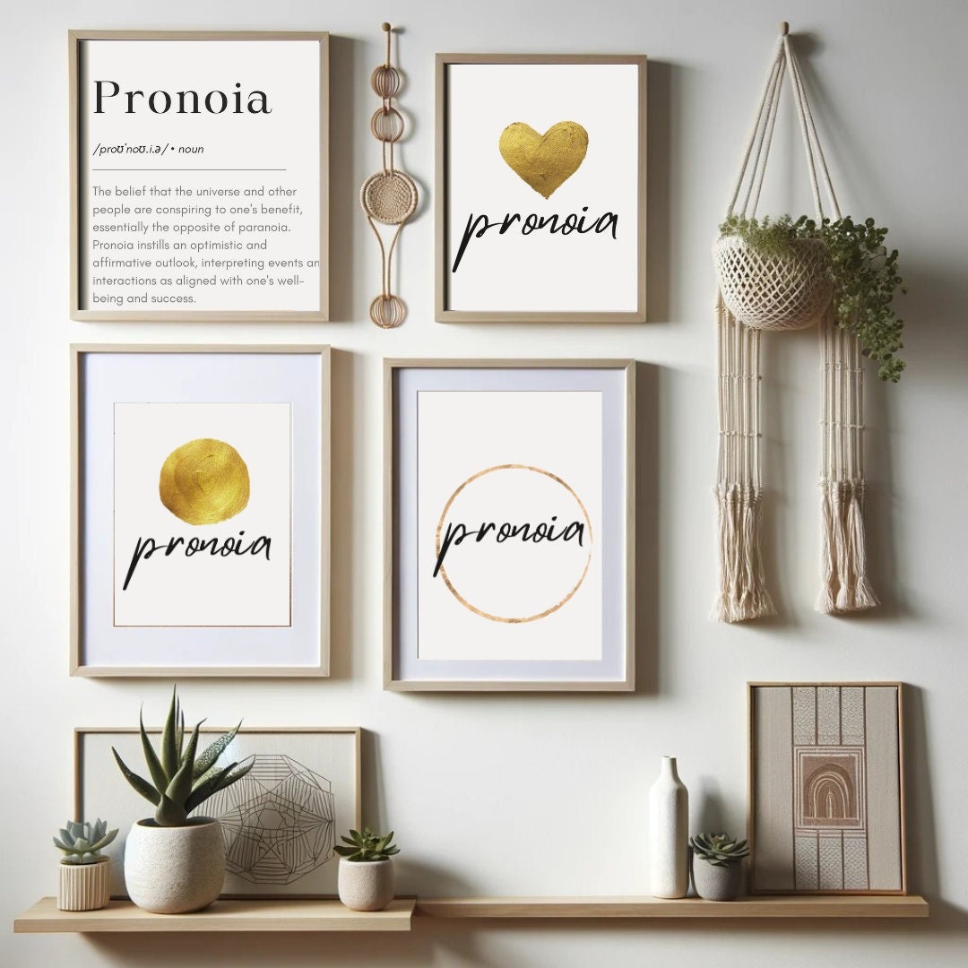 Pronoia Definition Set Wall Art, Positive Mindset, Inspirational Quotes ...