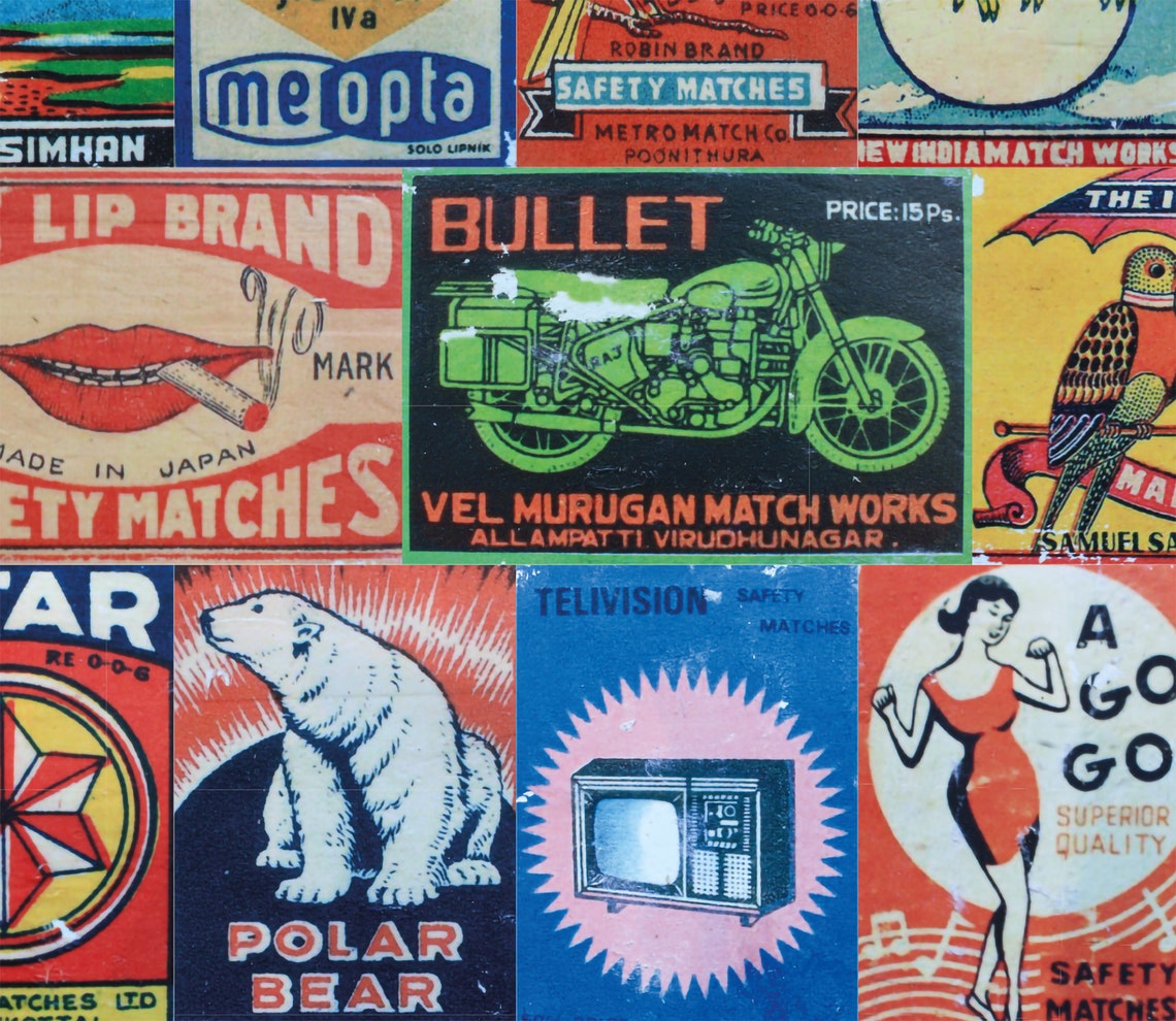 Vintage matchbox design poster framed print / Vintage print / | Etsy