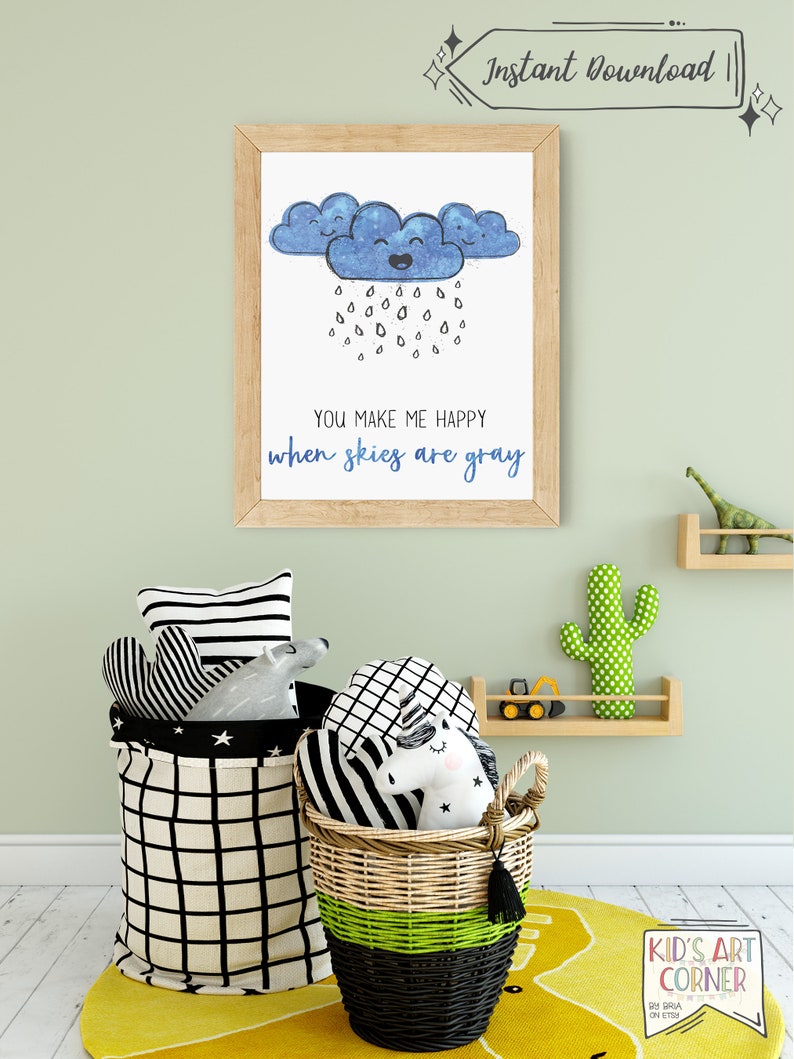 You Make Me Happy When Skies Are Gray Watercolor Nursery Decor Kids ...