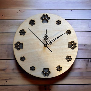 Dog Paw Clock 11 Inch Laser Cut Analog Wood Timepiece Unique Wall Decor ...