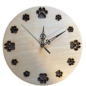Dog Paw Clock 11 Inch Laser Cut Analog Wood Timepiece Unique Wall Decor ...
