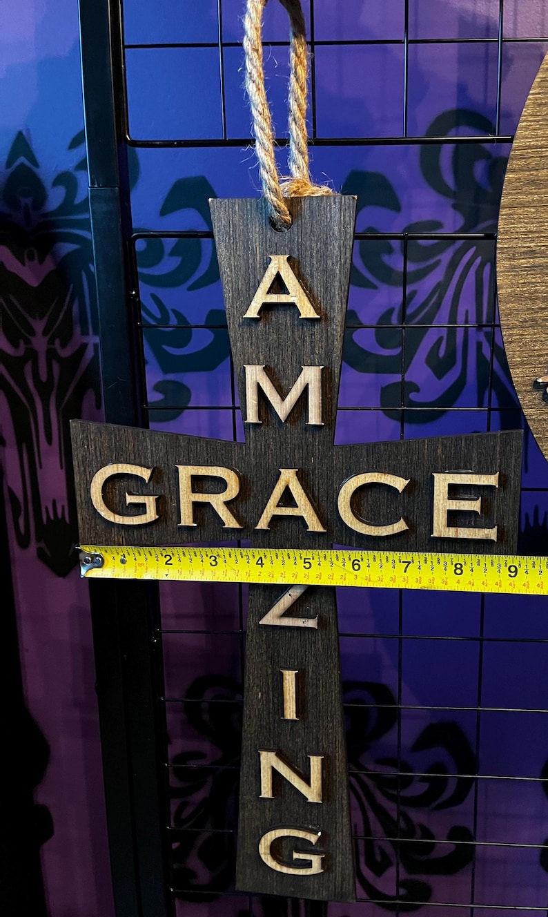 Amazing Grace Cross Door Hanger, Laser Cut Wood Welcome Sign - Etsy