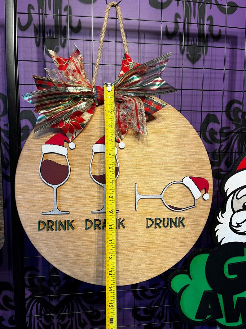 Christmas Santa Wine Glasses Wine Lover Christmas Door Hanger - Drink ...