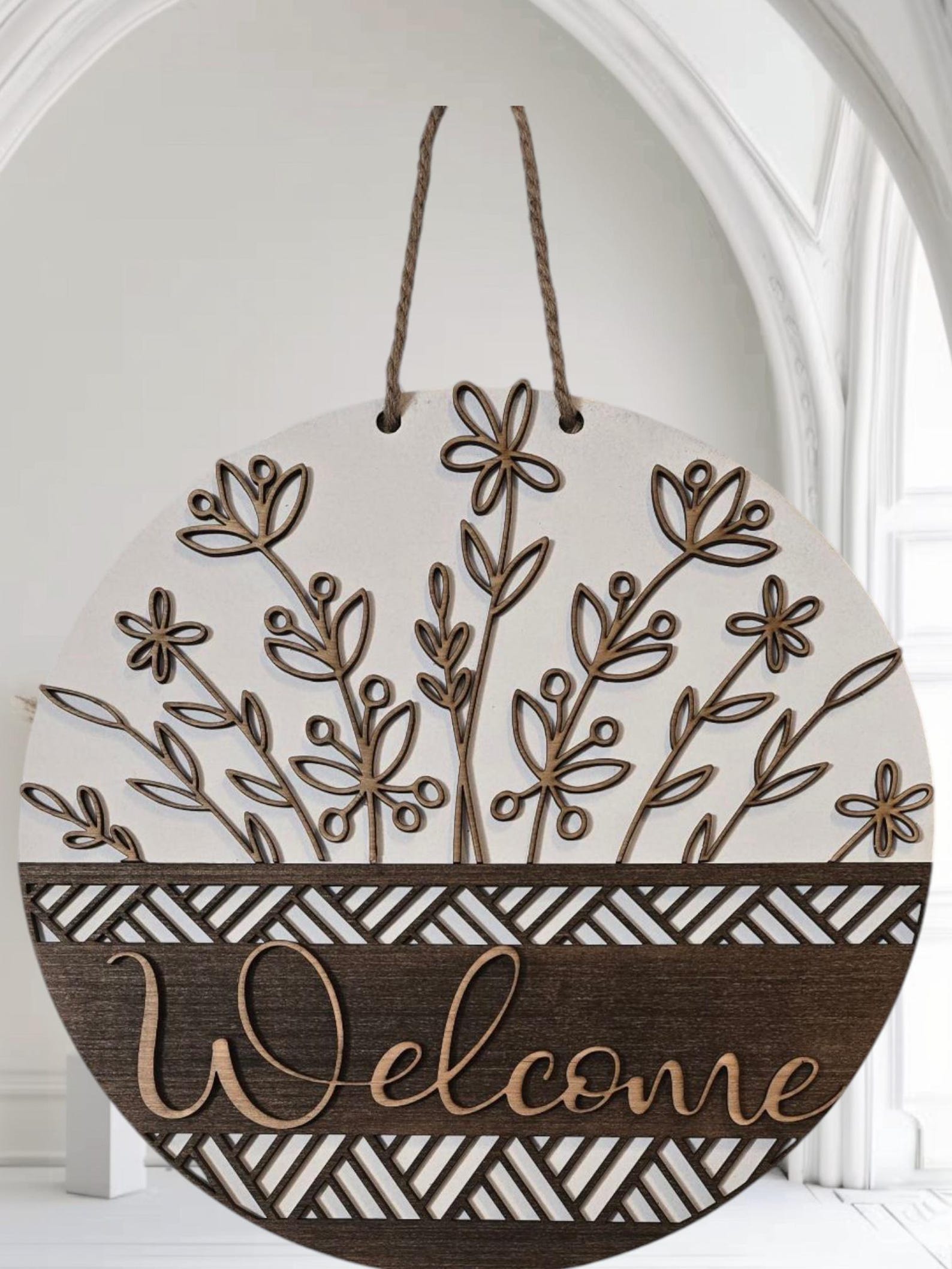 Laser-cut Welcome Sign: Customizable Floral Door Hanger - Etsy