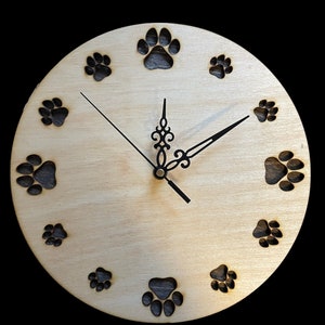 Dog Paw Clock 11 Inch Laser Cut Analog Wood Timepiece Unique Wall Decor ...