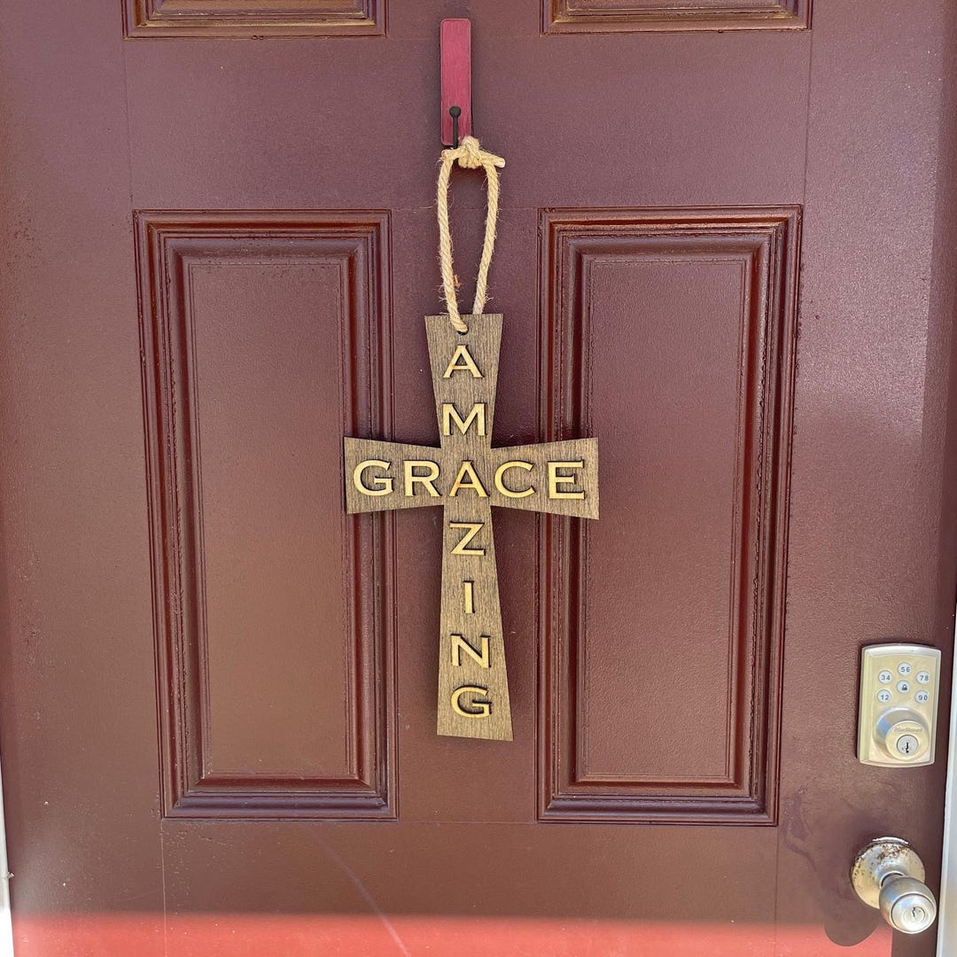 Amazing Grace Cross Door Hanger, Laser Cut Wood Welcome Sign - Etsy