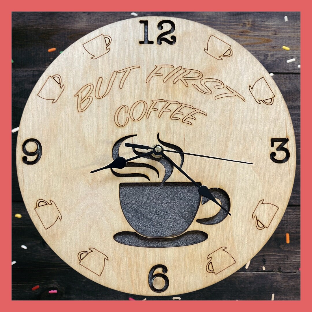 Coffee Lover Clock 11 Inch Laser Cut Analog Wood Timepiece. Coffee Shop ...